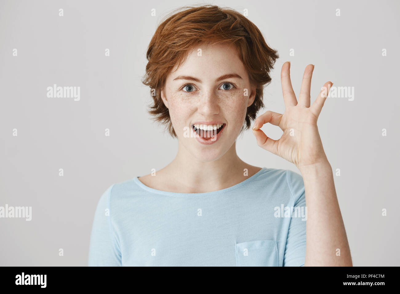 I think it is brilliant idea. Expressive young caucasian female with ...