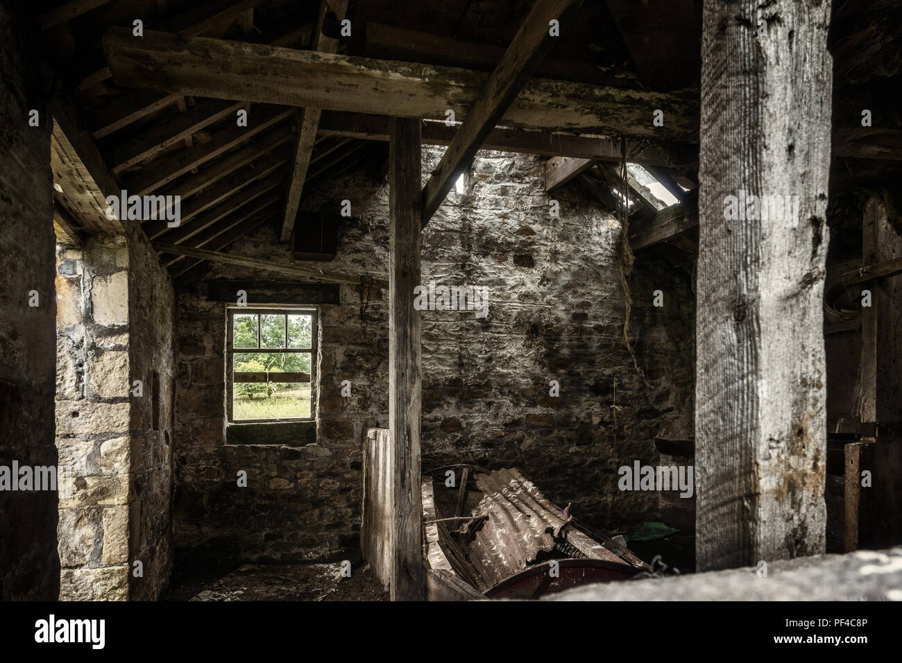 Inside an old stone barn in Yorkshire Stock Photo - Alamy