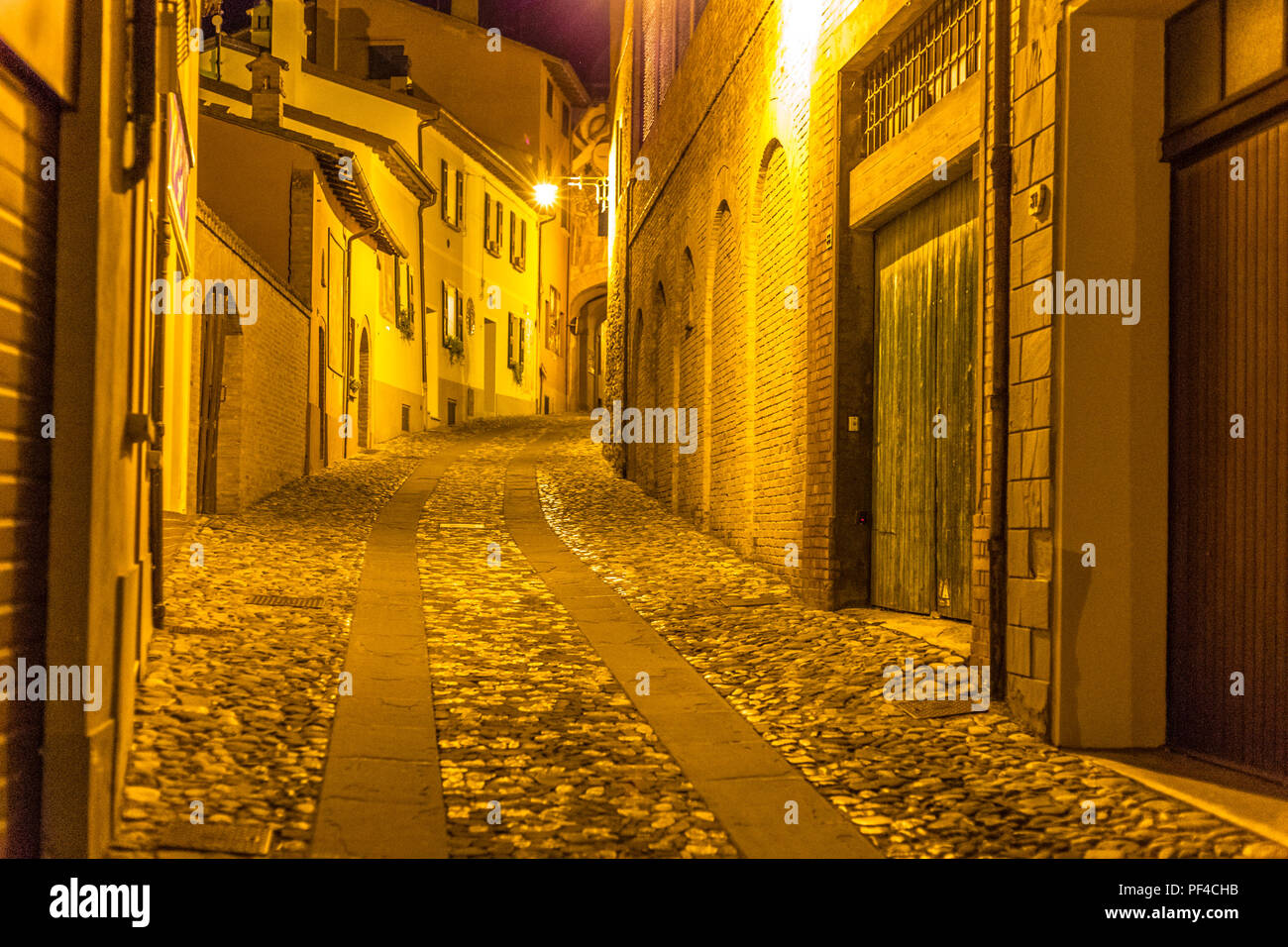 night view of cobbled streets of Dozza in Italy Stock Photo - Alamy