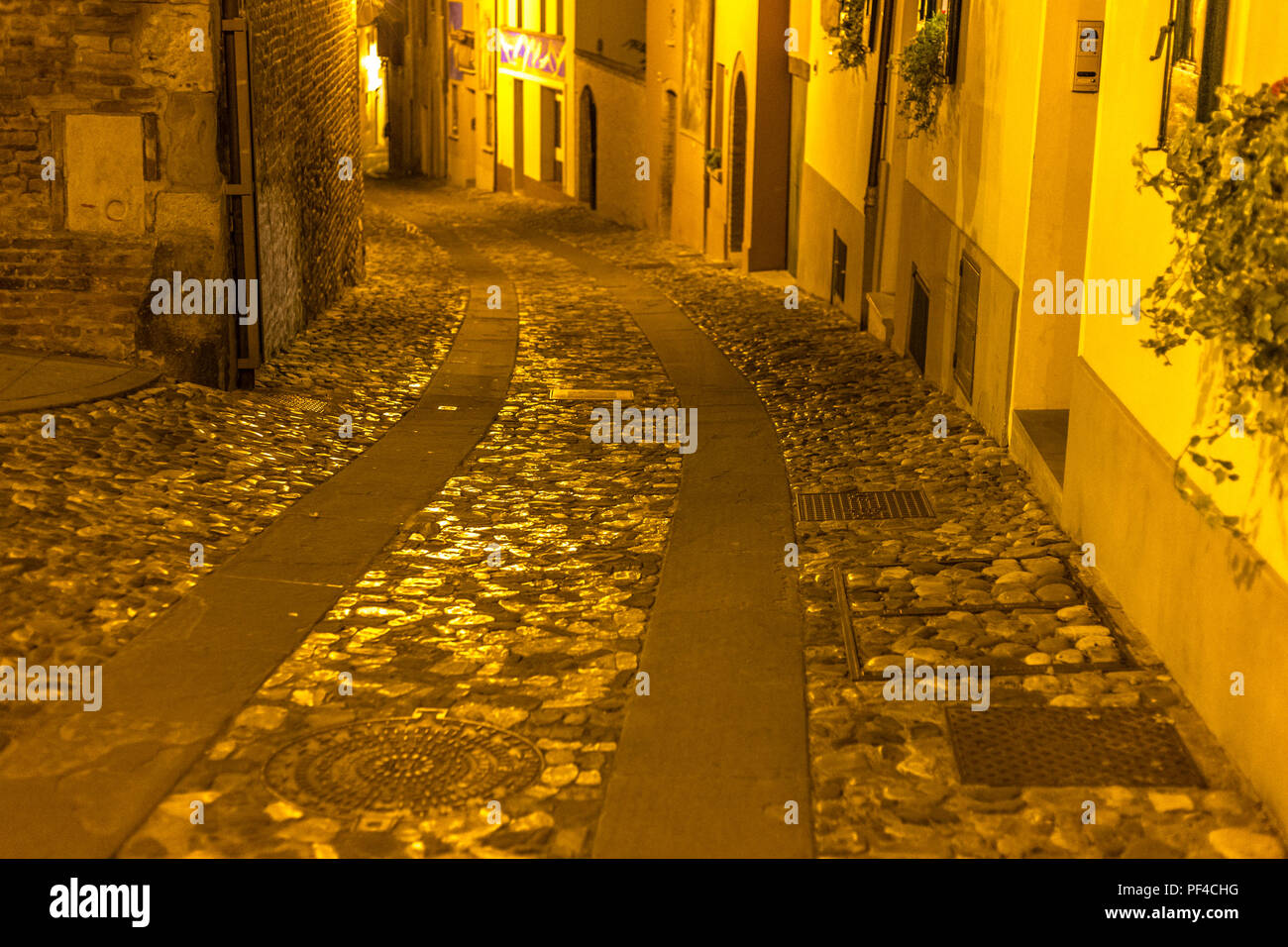night view of cobbled streets of Dozza in Italy Stock Photo - Alamy