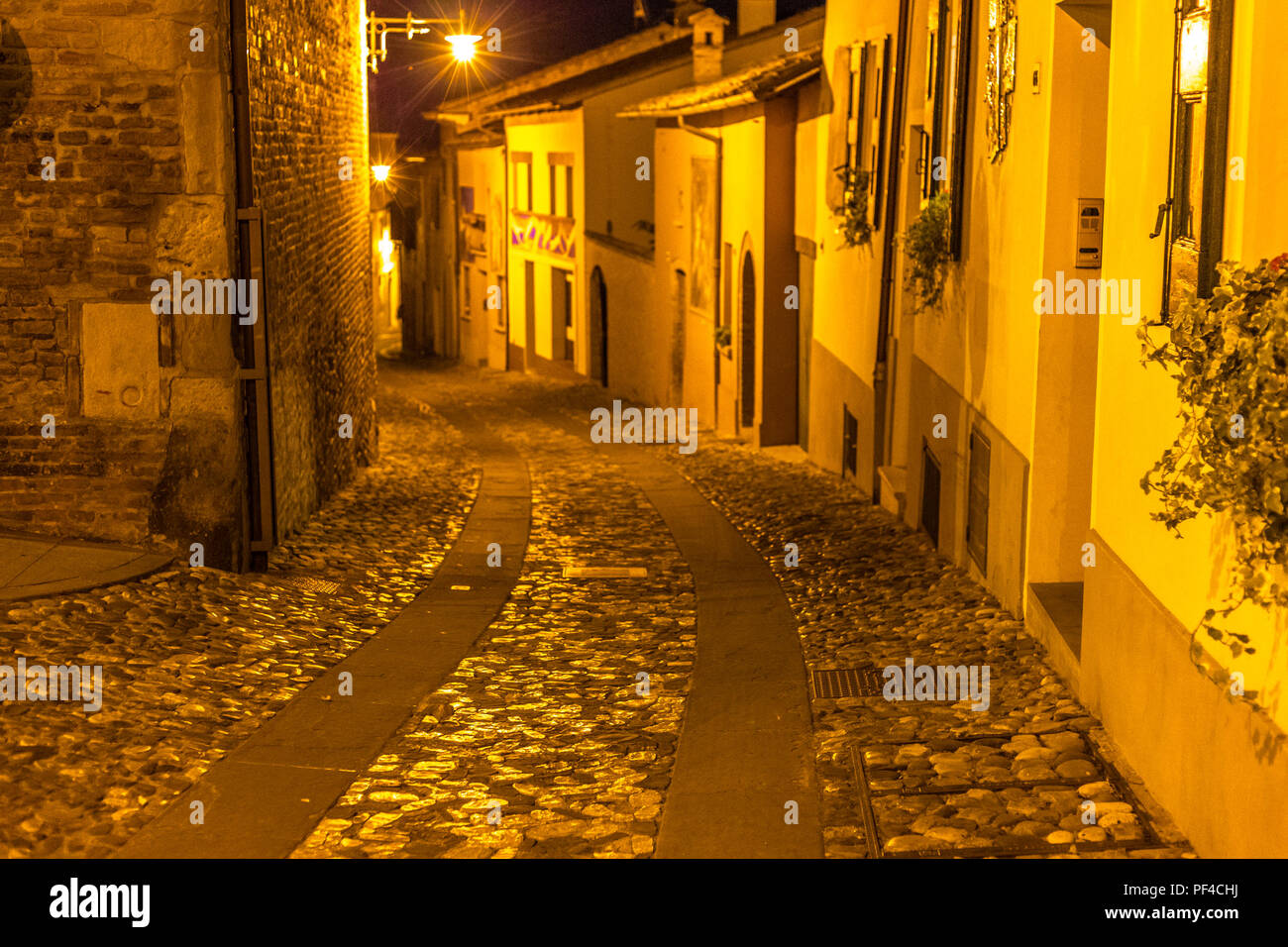 night view of cobbled streets of Dozza in Italy Stock Photo - Alamy