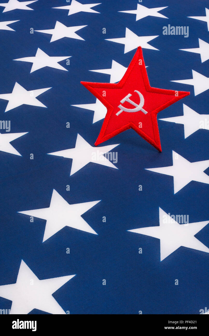 Red Star Hammer and Sickle badge with US / American Stars & Stripes ...