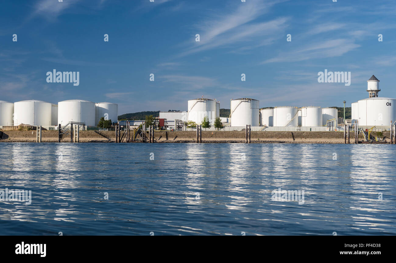 Storage silos,fuel depot of petroleum and gasoline on the banks of the ...