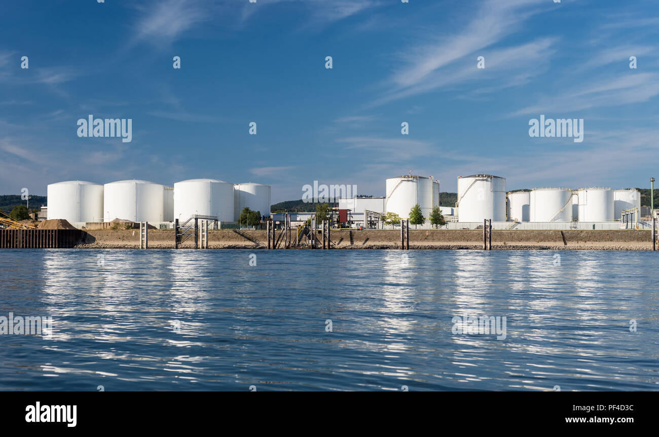 Storage silos,fuel depot of petroleum and gasoline on the banks of the ...