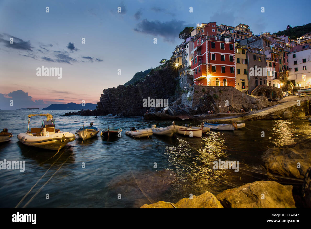 Amazing View Of Manarola at sunset - Cinque Terre, Italy, Europe Stock ...