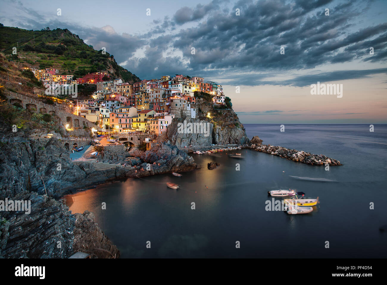 Amazing View Of Manarola at sunset - Cinque Terre, Italy, Europe Stock ...
