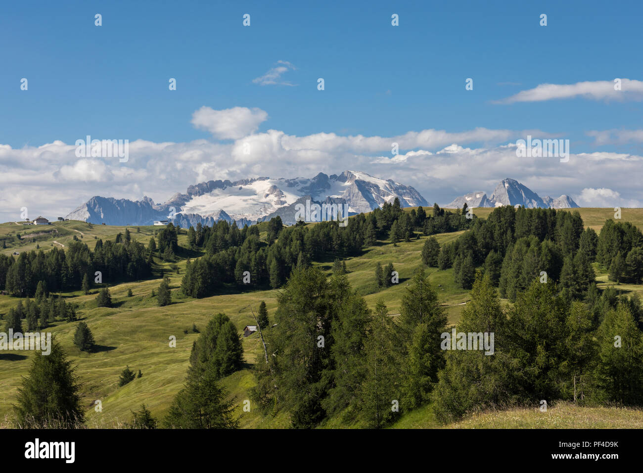 Alta Badia ski area in the summer with the Marmolada mountain in the ...
