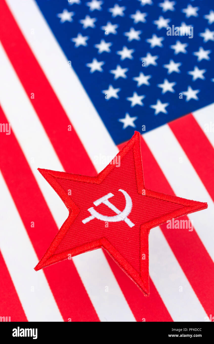 Red Star Hammer and Sickle badge with US / American Stars & Stripes ...
