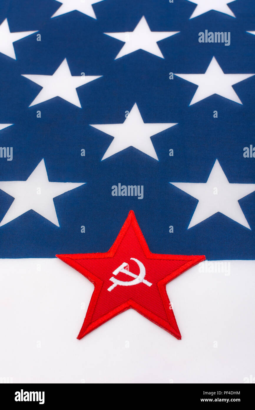 Red Star Hammer and Sickle badge with American Stars & Stripes flag ...