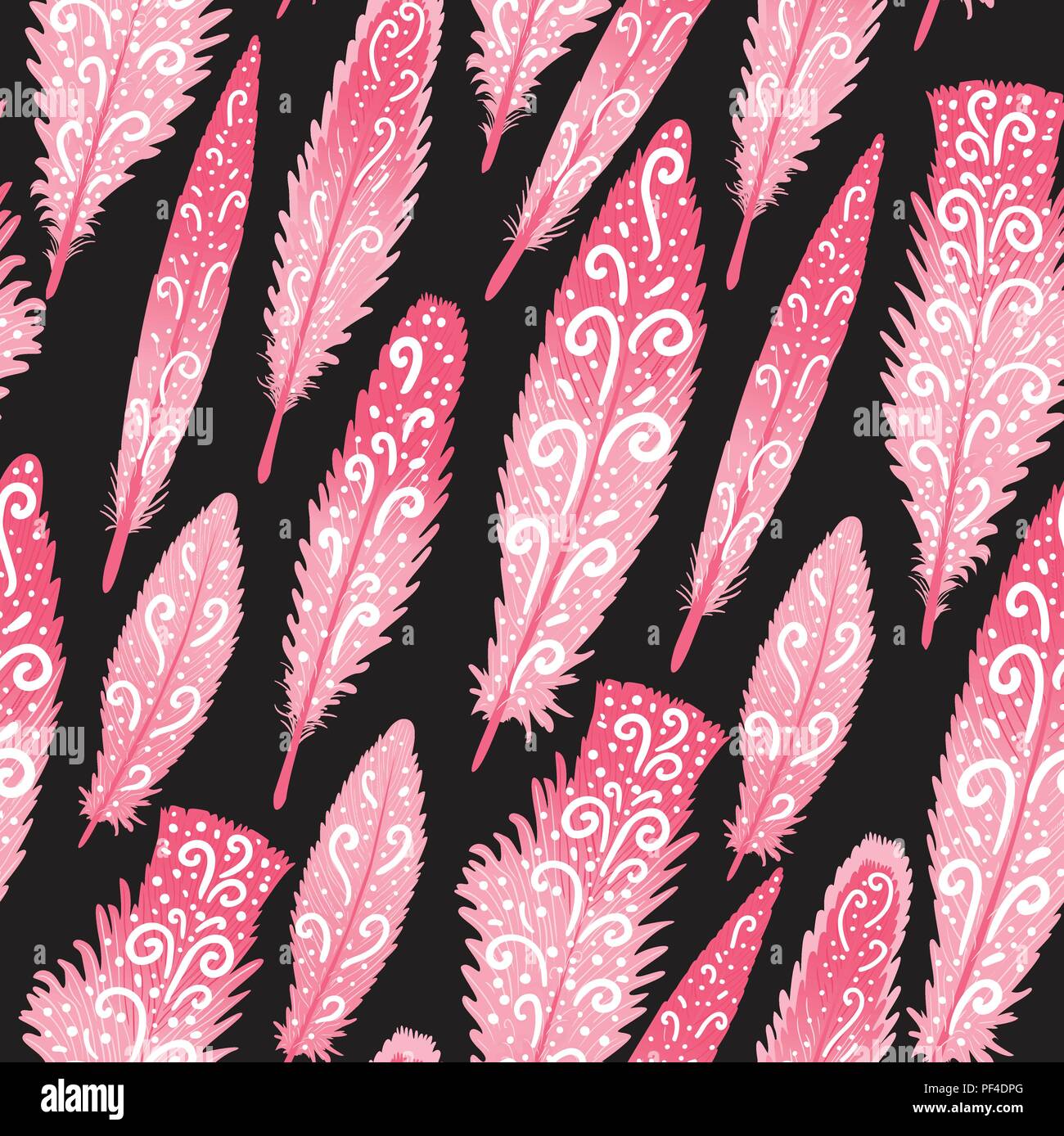 Flamingo feather brigth colorful hand drawn swirls. Seamless pattern ...