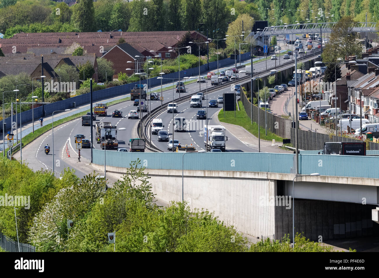 Traffic on Newham Way road in Beckton, London, England, United Kingdom ...