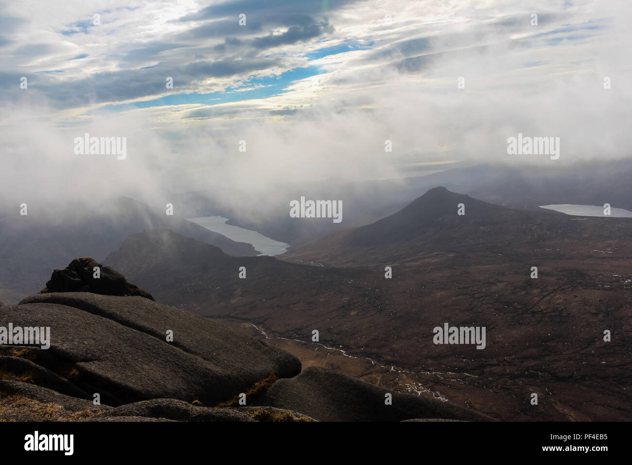 View from Slieve Bearnagh summit. Silent Valley reservoir and Lough ...