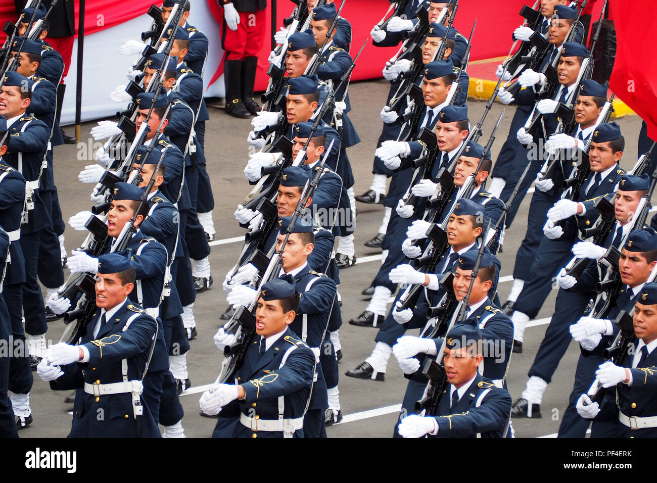Peruvian Air Force regiment marching on the traditional military parade ...