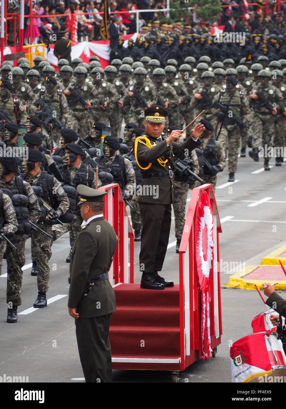Peruvian Army special forces regiment marching on the traditional ...