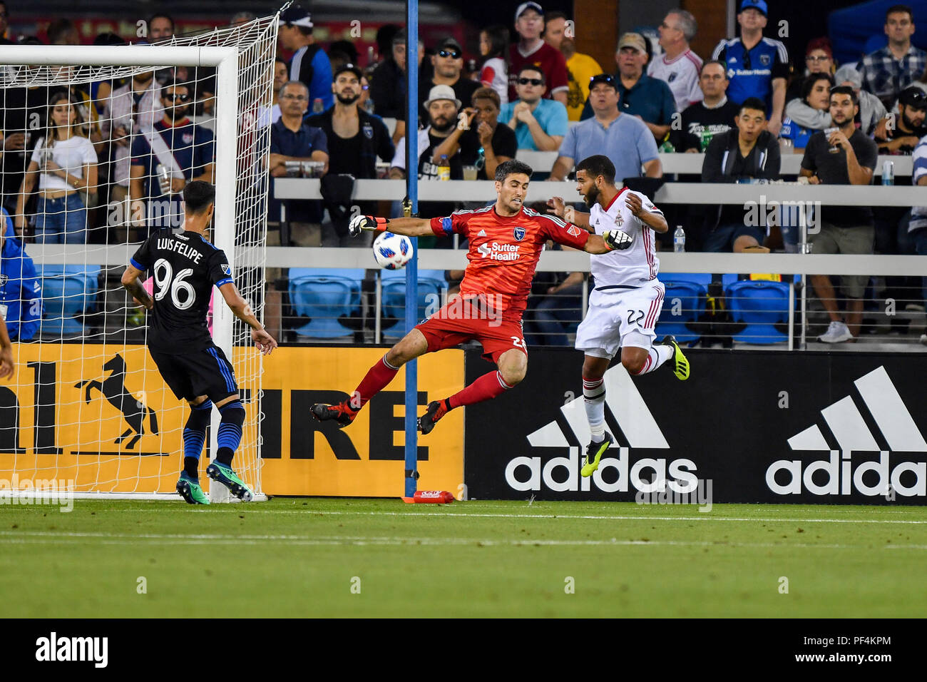California, USA. 18 August 2018. San Jose Earthquakes goalkeeper Andrew ...