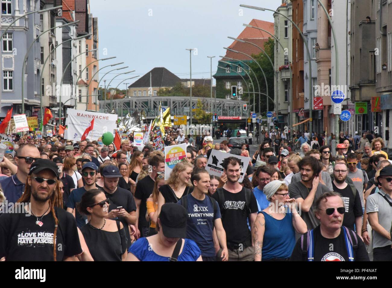 Berlin, Germany. 18th Aug, 2018. Counter-protests take place in Berlin ...