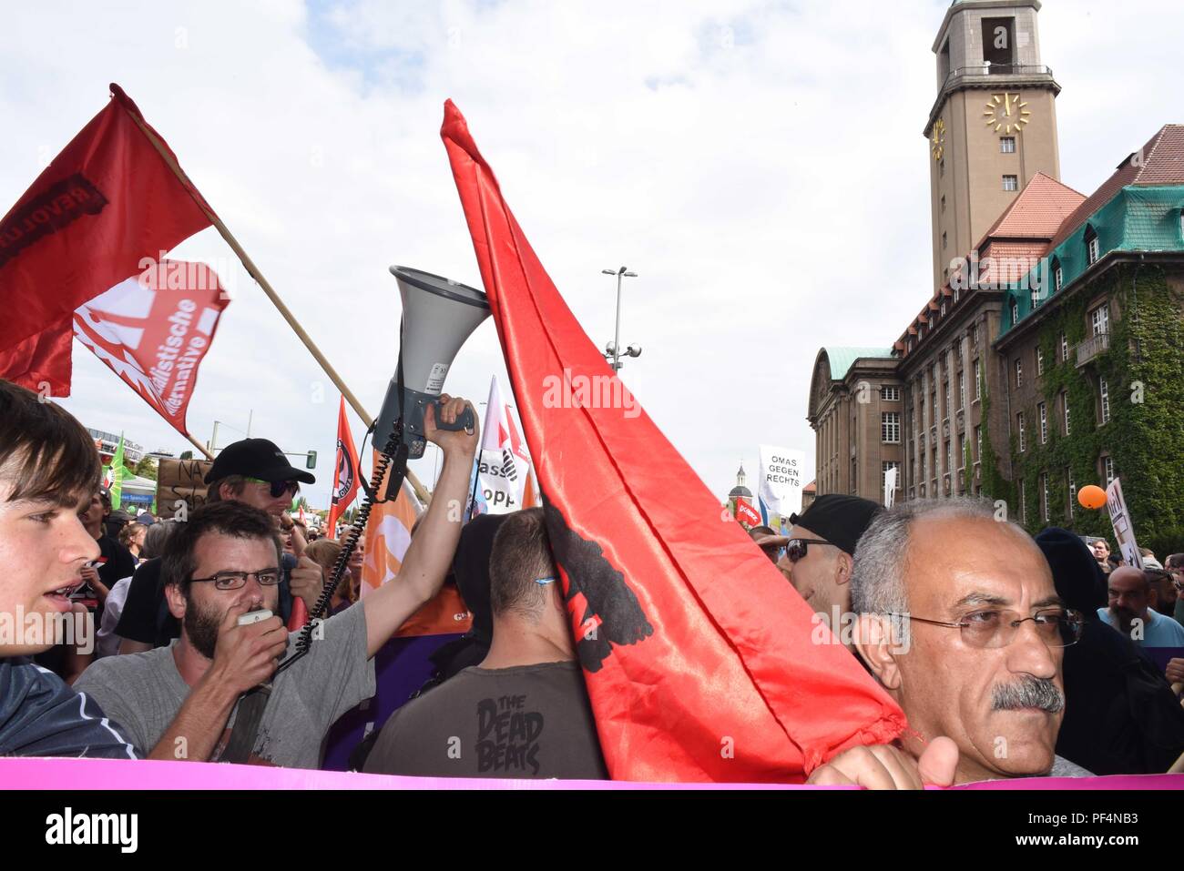 Berlin, Germany. 18th Aug, 2018. Counter-protests take place in Berlin ...