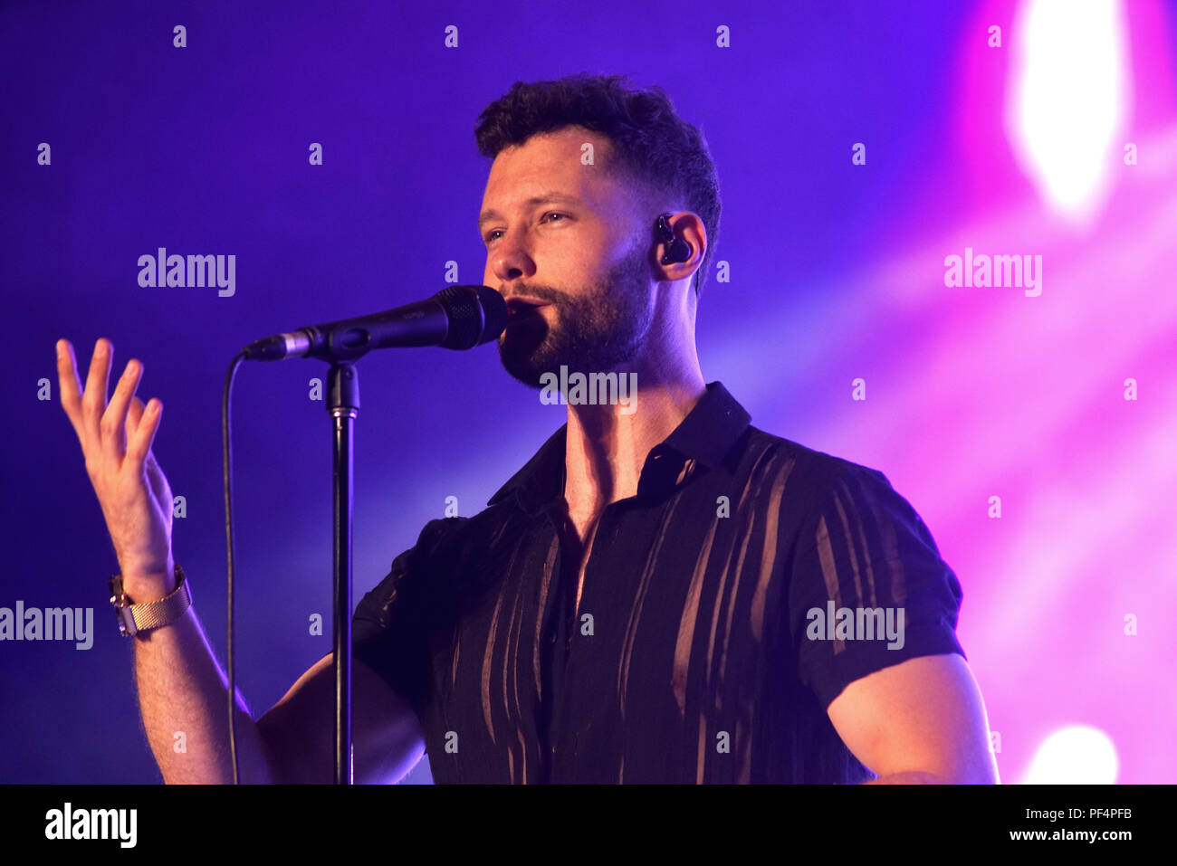 Montreal, Canada. 18 August 2018. British singer Calum Scott singing at ...
