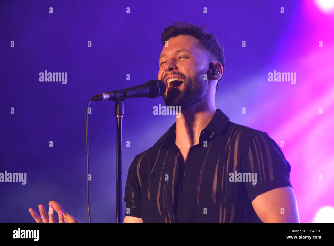 Montreal, Canada. 18 August 2018. British singer Calum Scott singing at ...