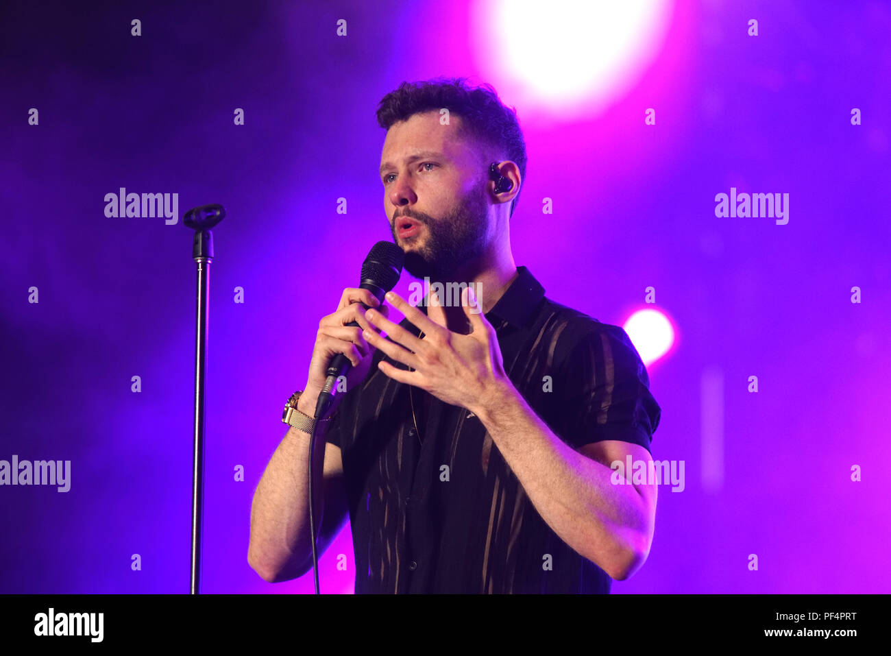 Montreal, Canada. 18 August 2018. British singer Calum Scott singing at ...