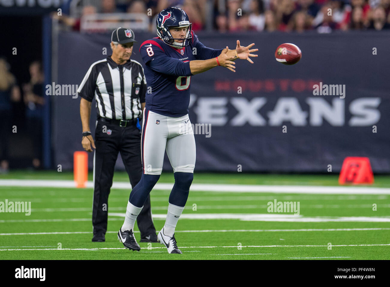 Houston, USA. 18 August 2018. Houston Texans punter Trevor Daniel (8 ...