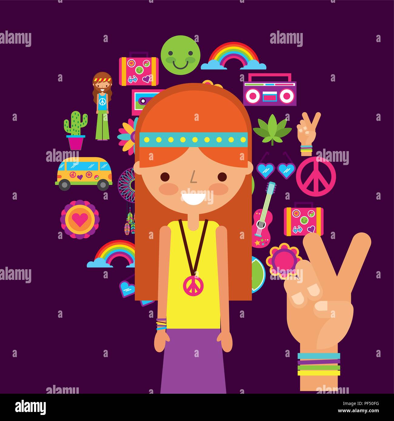 hippie woman character hand peace and love Stock Vector Image & Art - Alamy
