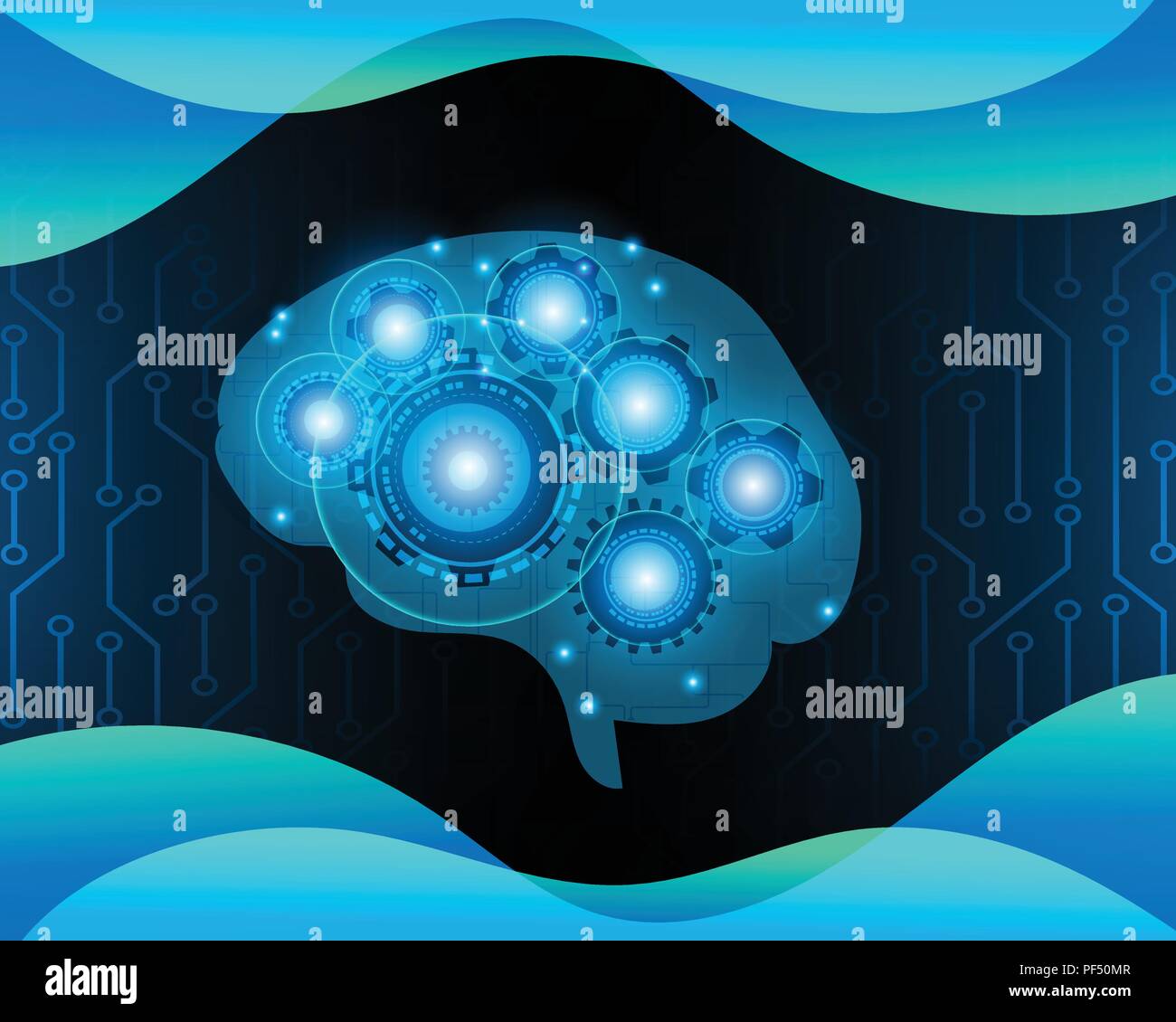 AI Robot brain, over electronic blue background,Artificial intelligence ...