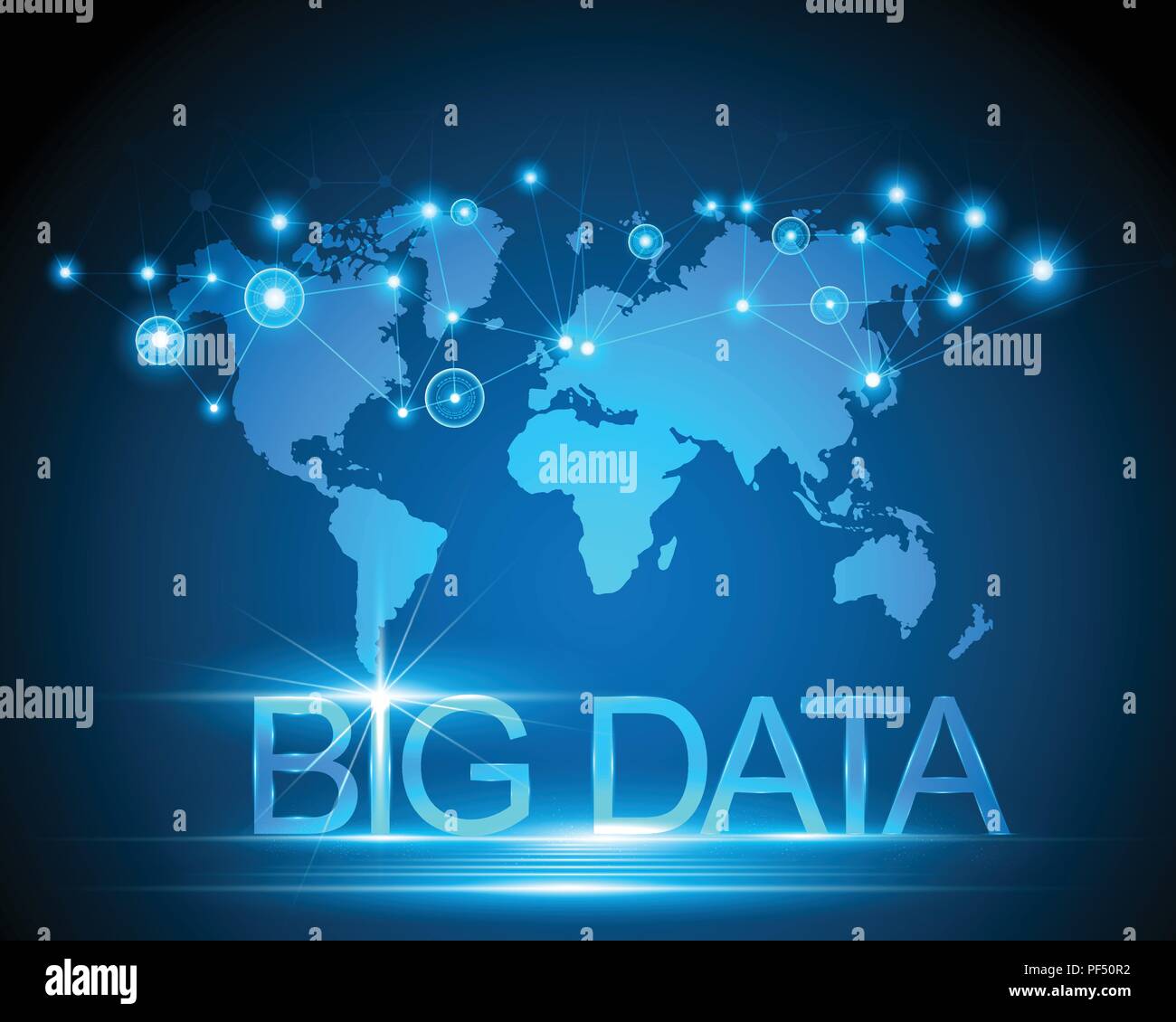 Big data concept and world map with connection digital network system ...
