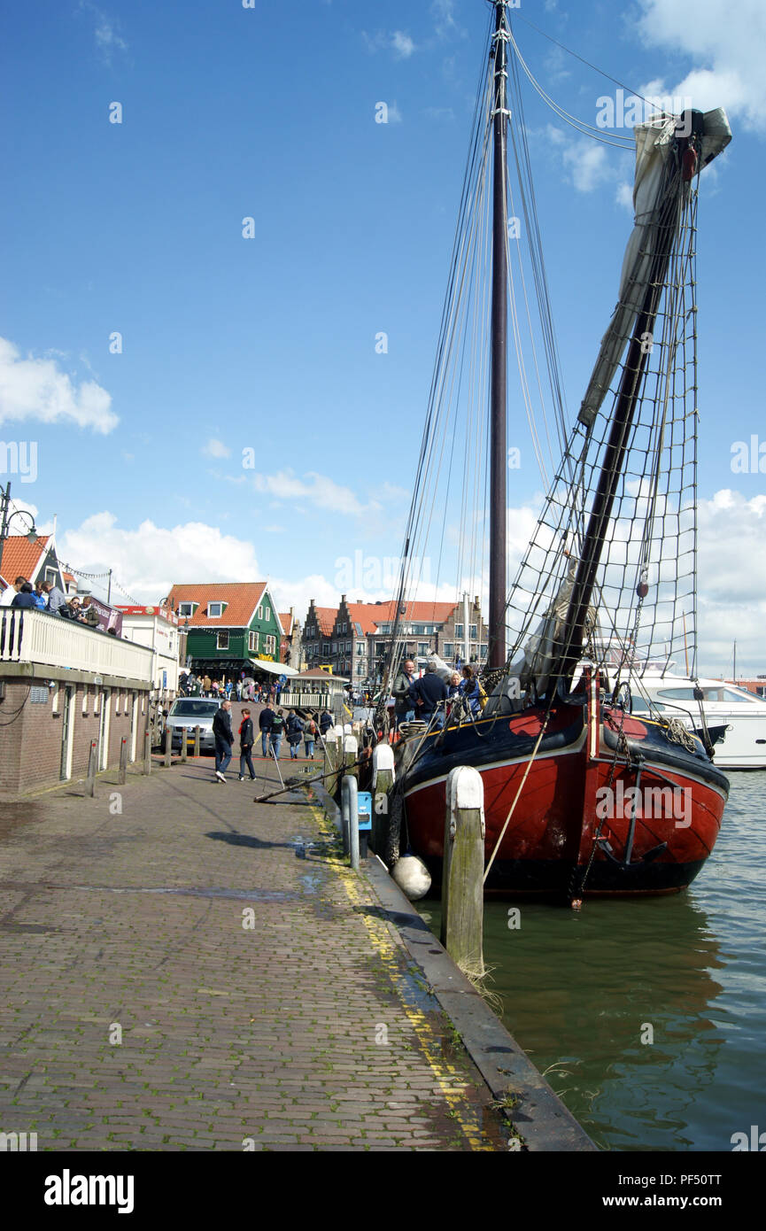 Traditional sailing craft alongside Volendam harbour, Netherlands Stock ...