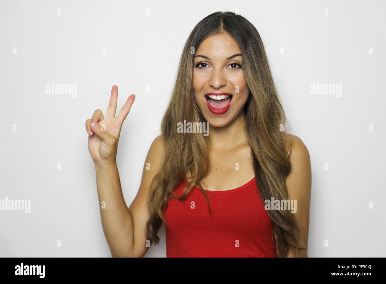 Closeup victory woman face hi-res stock photography and images - Alamy