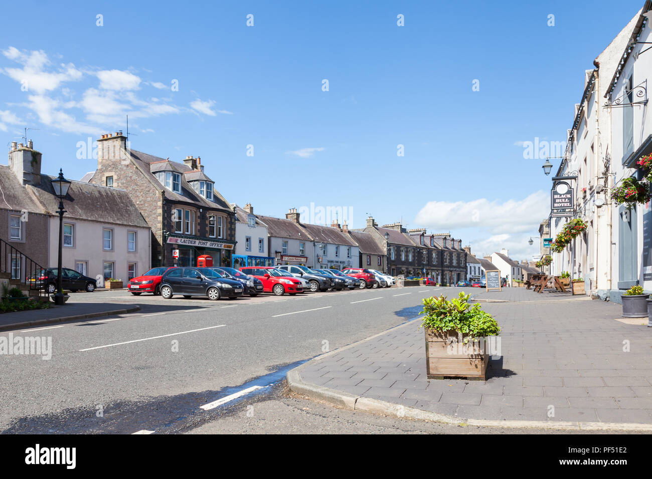 The view along Lauder high street. Lauder is a small town in the ...