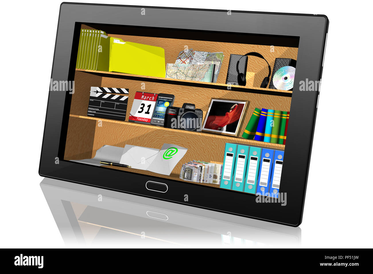 3D illustration. Tablet application software programs. Tablet isolated ...
