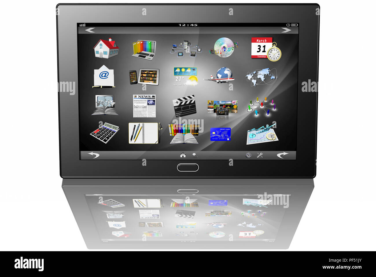3D illustration. Tablet application software programs. Tablet isolated ...