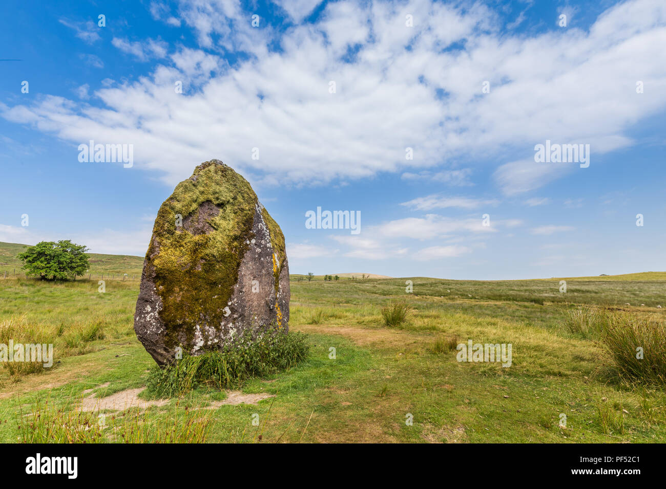 Landscape with ancient standing stone in Brecon Beacons National Stock ...