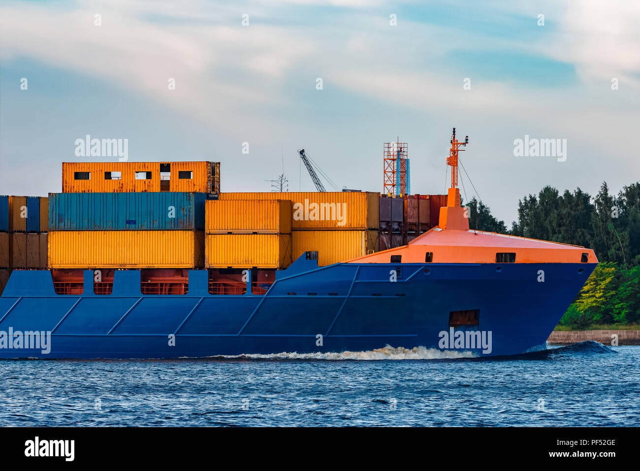 Blue container ship. Global logistics and merchandise transfer Stock ...