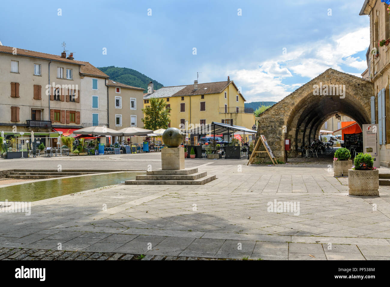 Main square in Nant, Village in Larzac Region, Aveyron dept of France ...