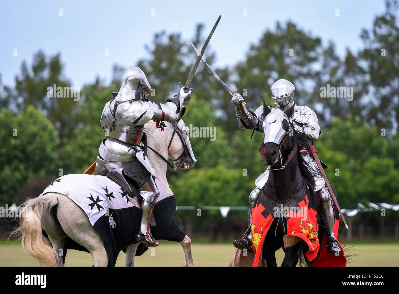 Two knights compete during re-enactment of medieval jousting tournament Stock Photo - Alamy