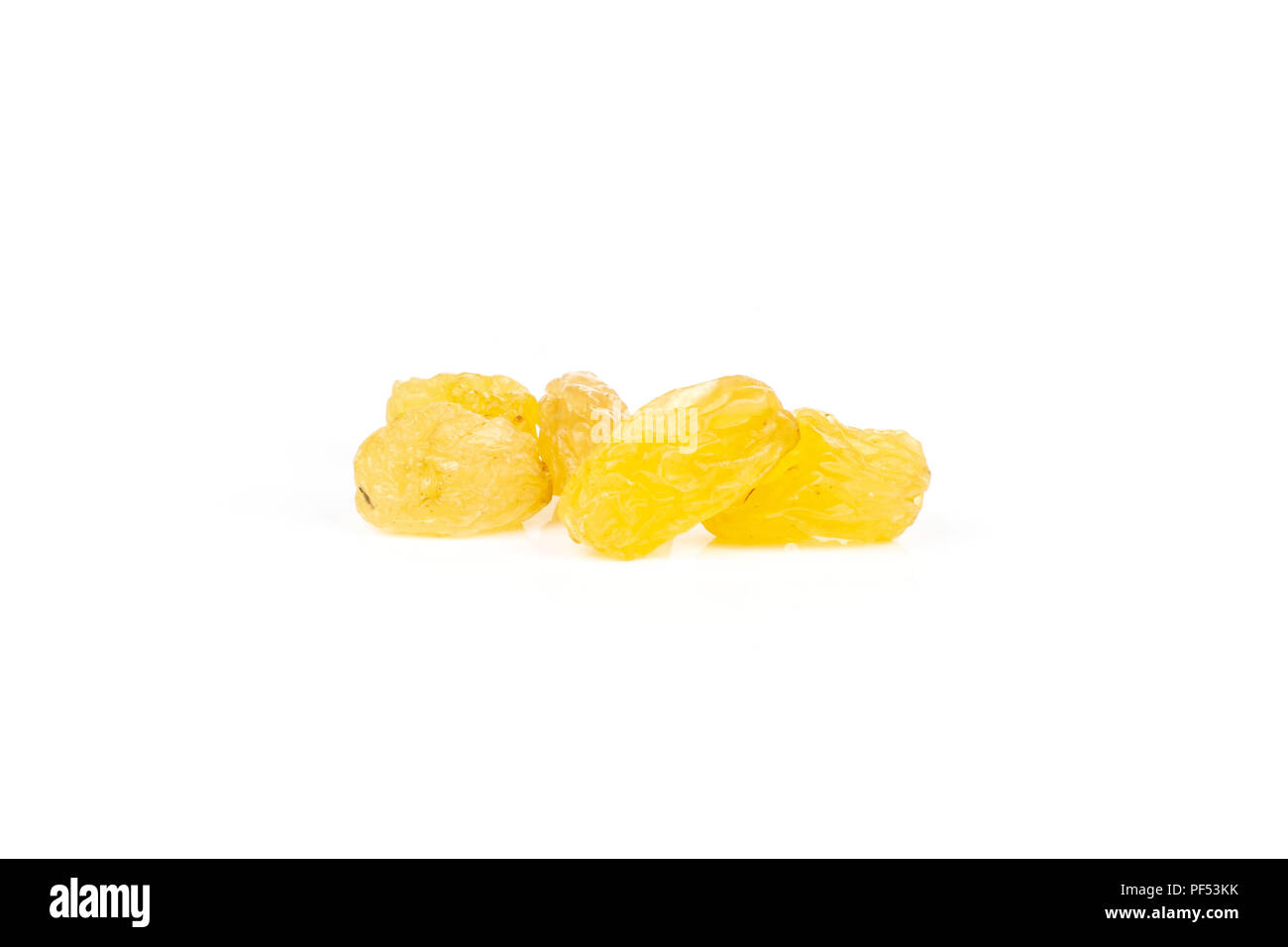 Group of five whole dry golden raisins sultana variety isolated on ...