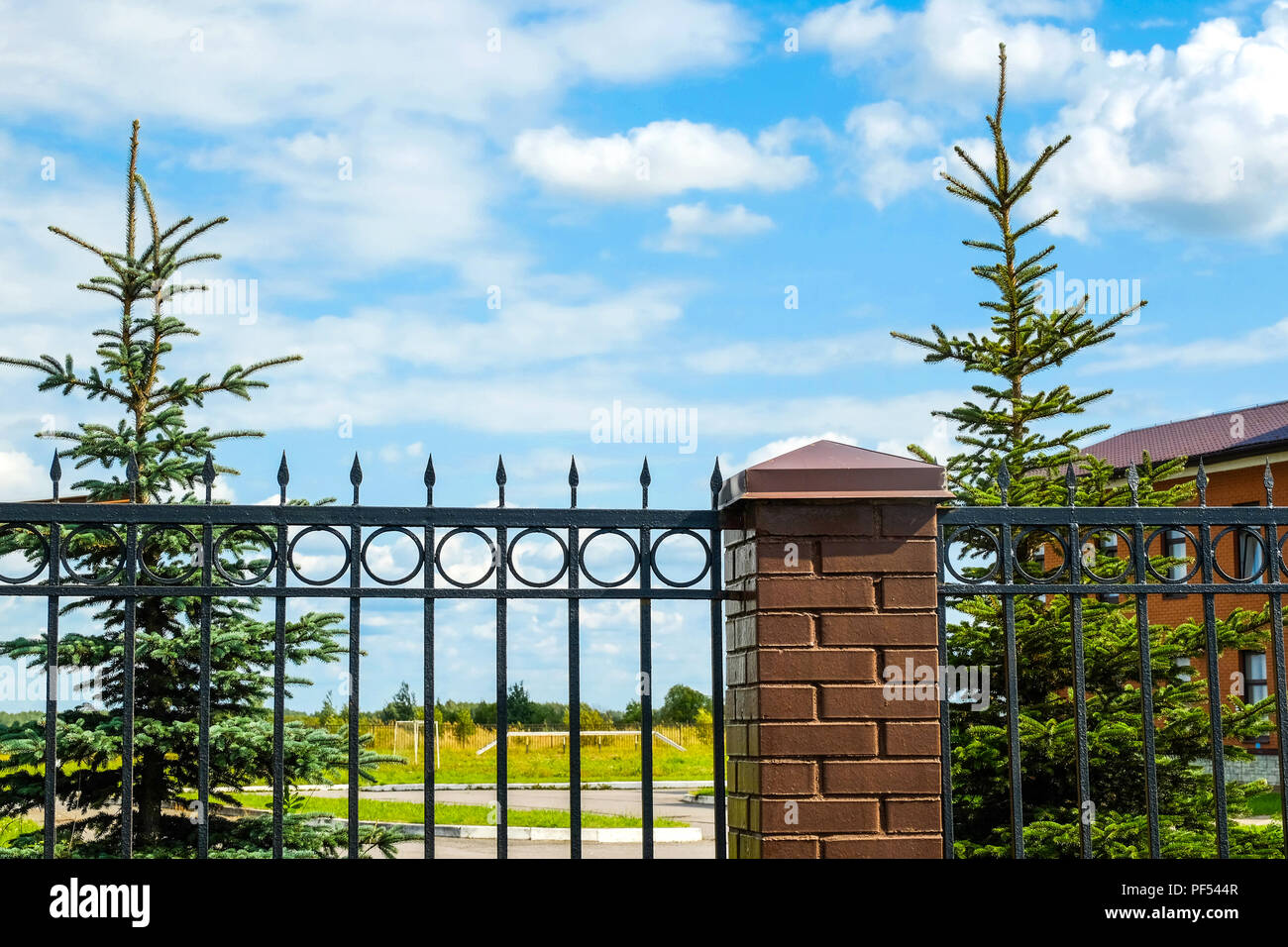 Fire tower. Ancient Central fire tower and fire station building. Metal ...