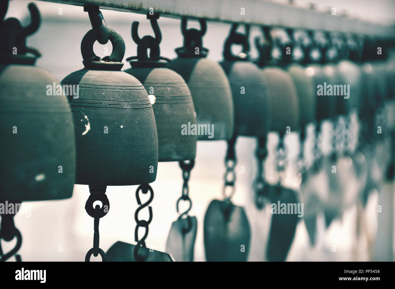 Vintage tone holy bell of ceremony in temple of Thailand Stock Photo ...