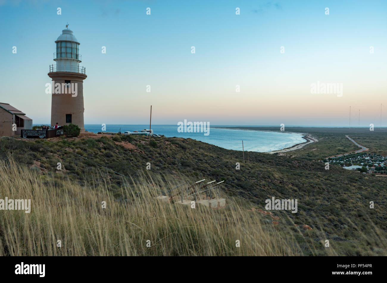 Vlaming Head Lighthouse with the bay after sunset, Ningaloo, Exmouth ...