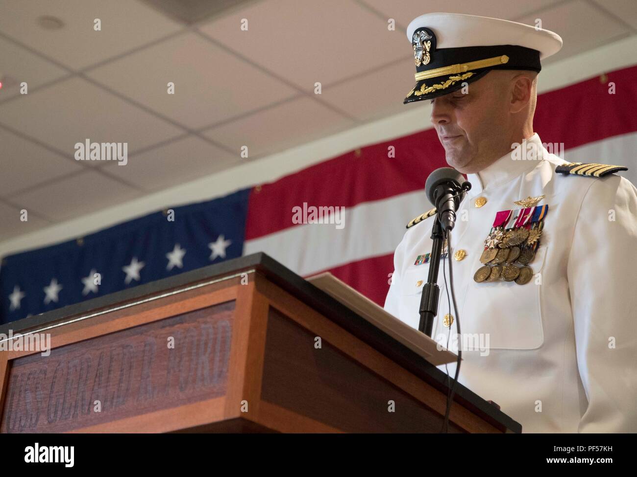 NORFOLK, Va. (August 10, 2018) Capt. John J. Cummings, USS Gerald R ...