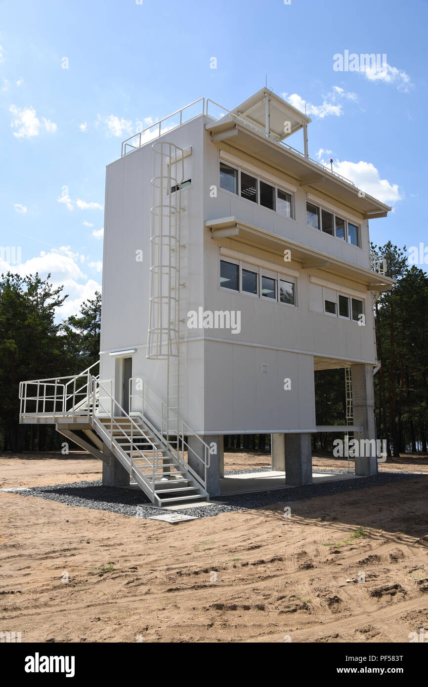 Photo shows a range tower at a newly built tank range at Pabrade ...