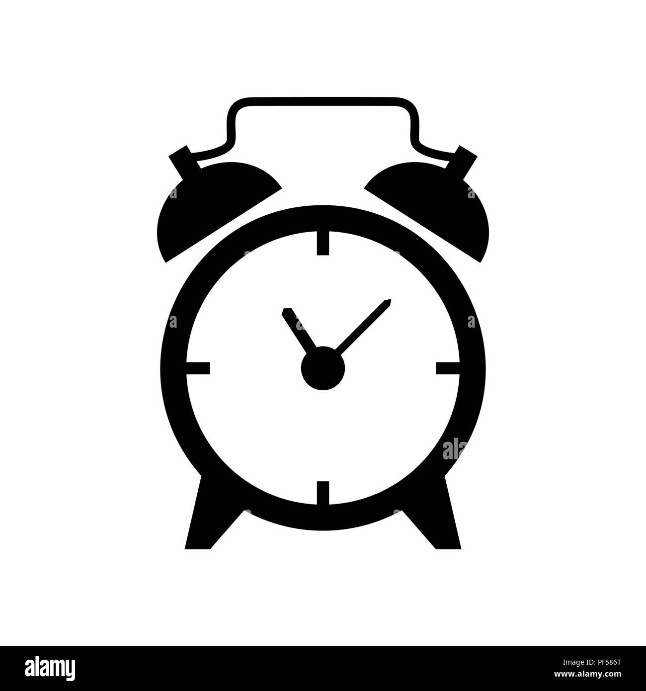 Alarm clock sign. Vector. Filled black icon at white background ...