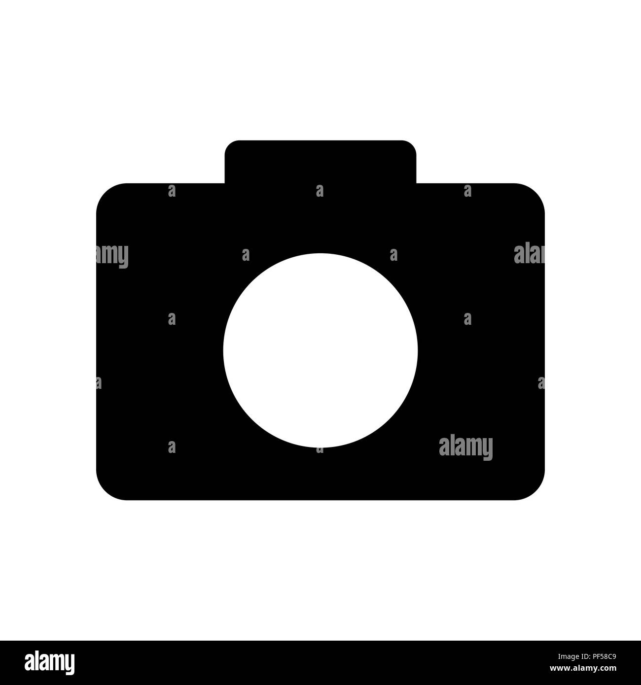 Digital camera sign. Vector. Filled black icon at white background ...