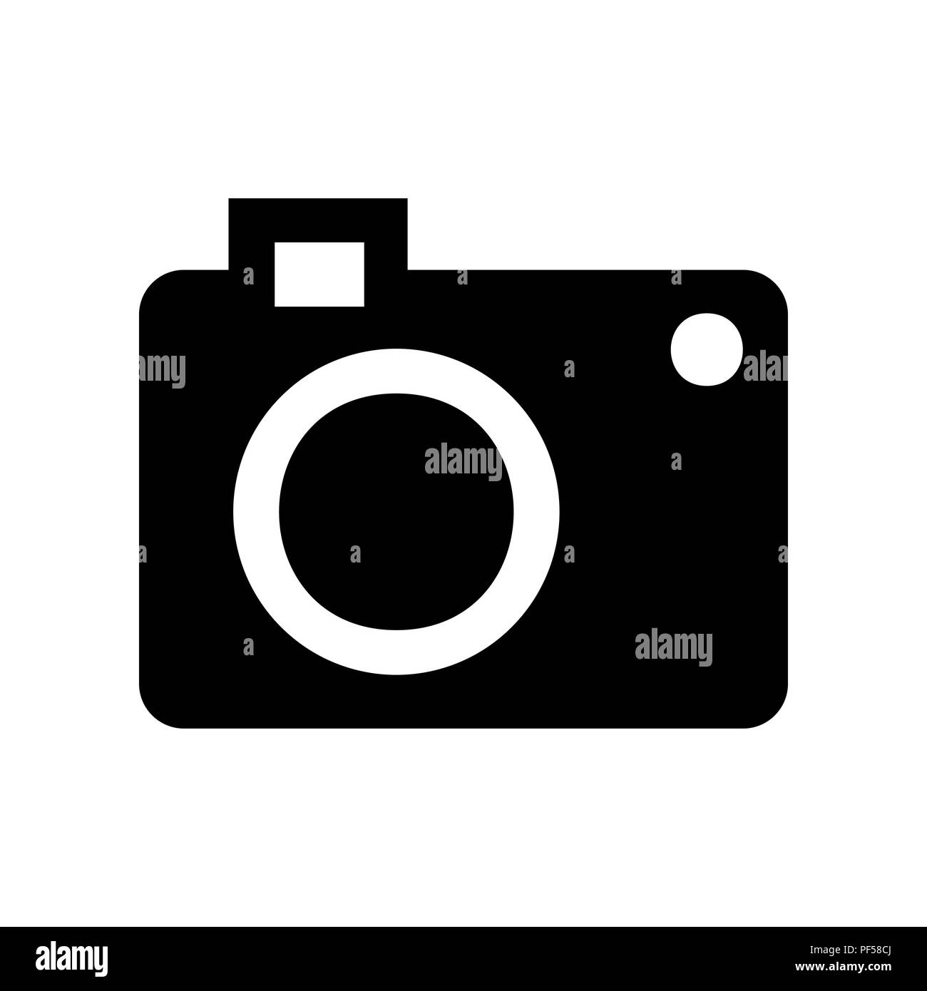 Digital camera sign. Vector. Filled black icon at white background ...