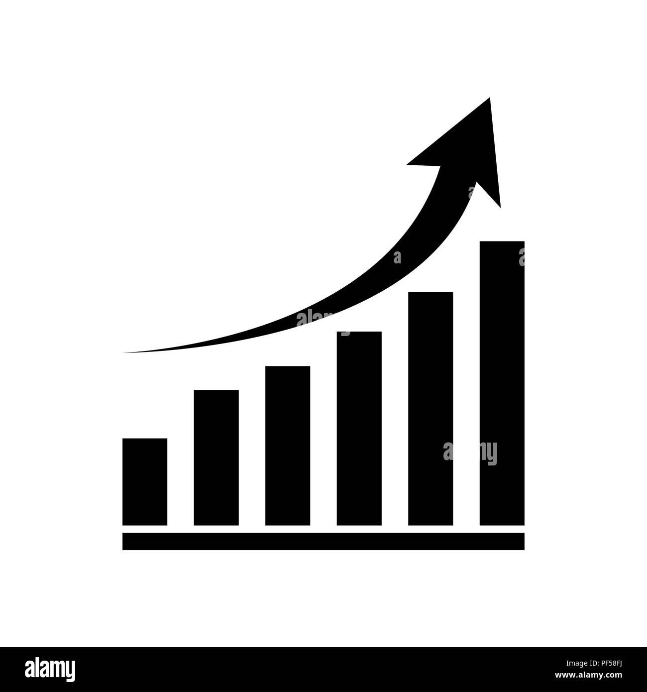 Growing graph sign. Vector. Filled black icon at white background. Isolated Stock Vector Image ...