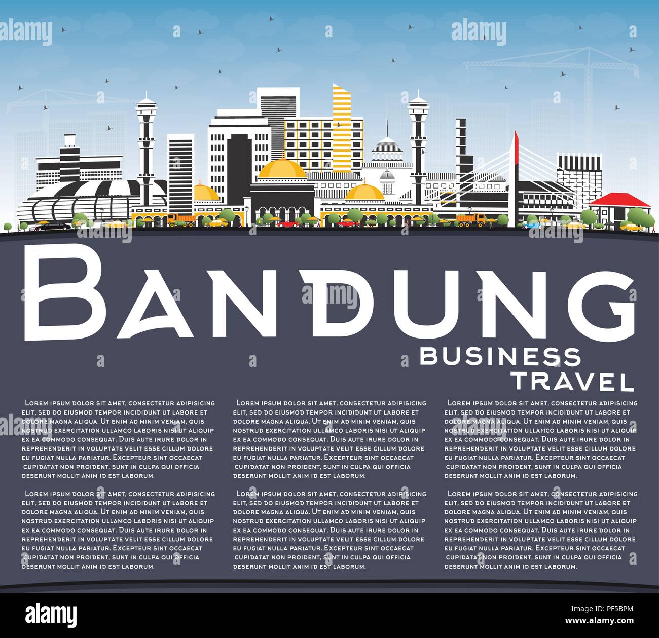 Bandung Indonesia City Skyline with Gray Buildings, Blue Sky and Copy ...