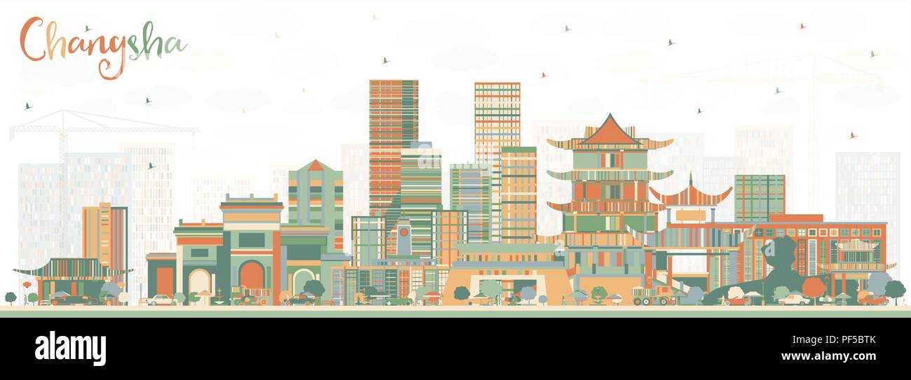 Changsha China City Skyline with Color Buildings. Vector Illustration ...