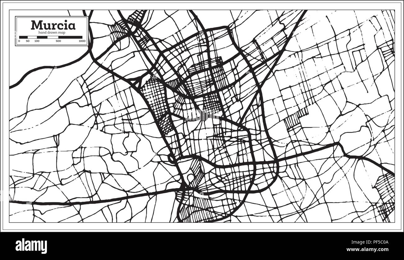 Murcia Spain City Map in Retro Style. Outline Map. Vector Illustration ...